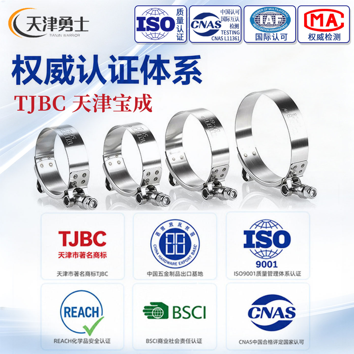 TJBC天津宝成T型强力卡箍汽车抱箍欧式强力水管管箍加强型箍圈