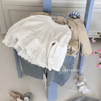 承麦·26春装新款女童蕾丝花边长袖打底衫洋气女宝宝百搭T恤8653