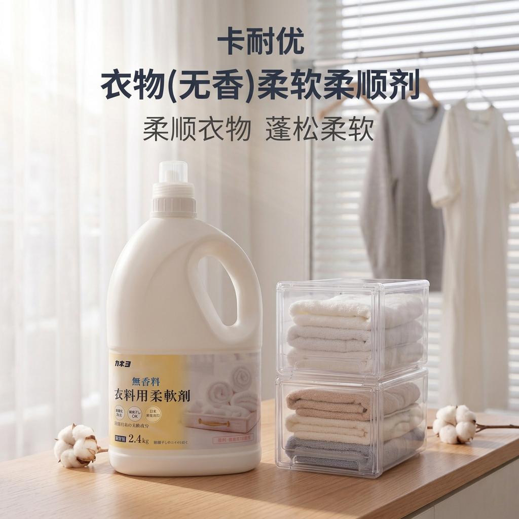 日本进口卡耐优无香味衣物护理剂柔软柔顺衣物柔顺剂蓬松套装三桶