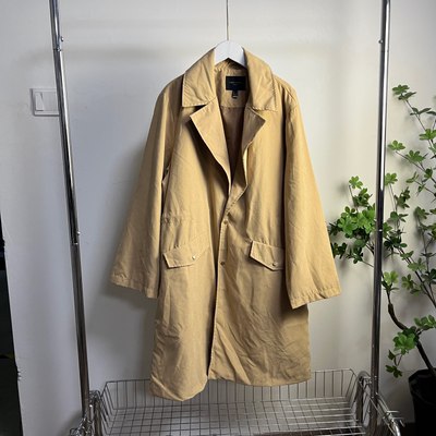 KK4936外贸欧美女装通勤风气质风衣新款翻领单排扣宽松中长款外套