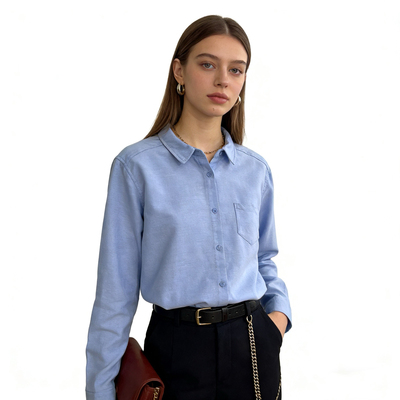 G6155外贸欧美女士长袖衬衫春季新款翻领单排扣慵懒风休闲衬衣