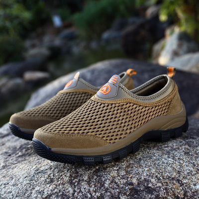 防滑户外老人鞋男一脚蹬网布鞋