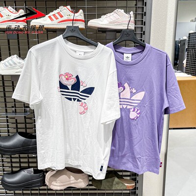 阿迪达斯三叶草男短袖2026夏季卡通印花休闲上衣T恤KY8305 KY8306