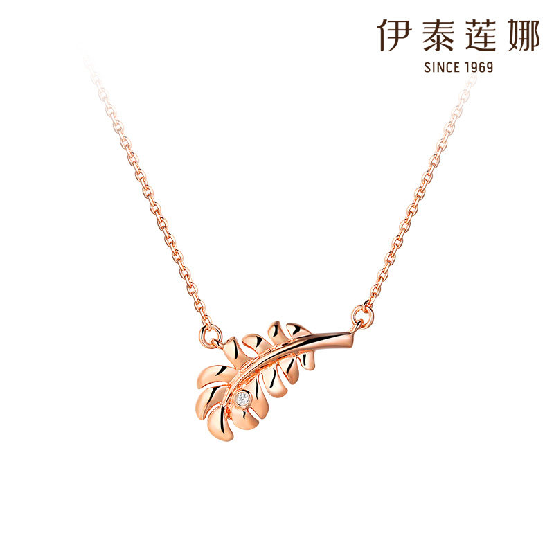 伊泰莲娜仿水晶项链 时尚简约短链S925银饰品锁骨链金玉叶