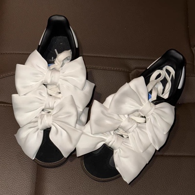 适配德训鞋diy丝绸蝴蝶结samba联名Caroline Hu鞋扣白色丝带配饰