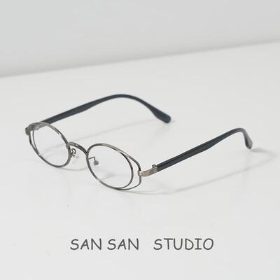 防蓝光素颜椭圆小框近视眼镜复古