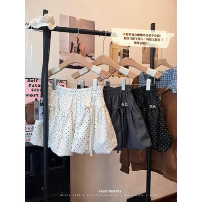 新款波点蝴蝶结半身裙A字裙女装夏季高腰防走光花苞裙蓬蓬裙潮