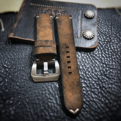 较厚牛皮针扣哑光复古做旧柔软