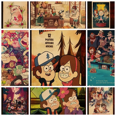 怪诞小镇 Gravity Falls 美漫 复古可爱卡通少女壁纸墙贴 装饰画