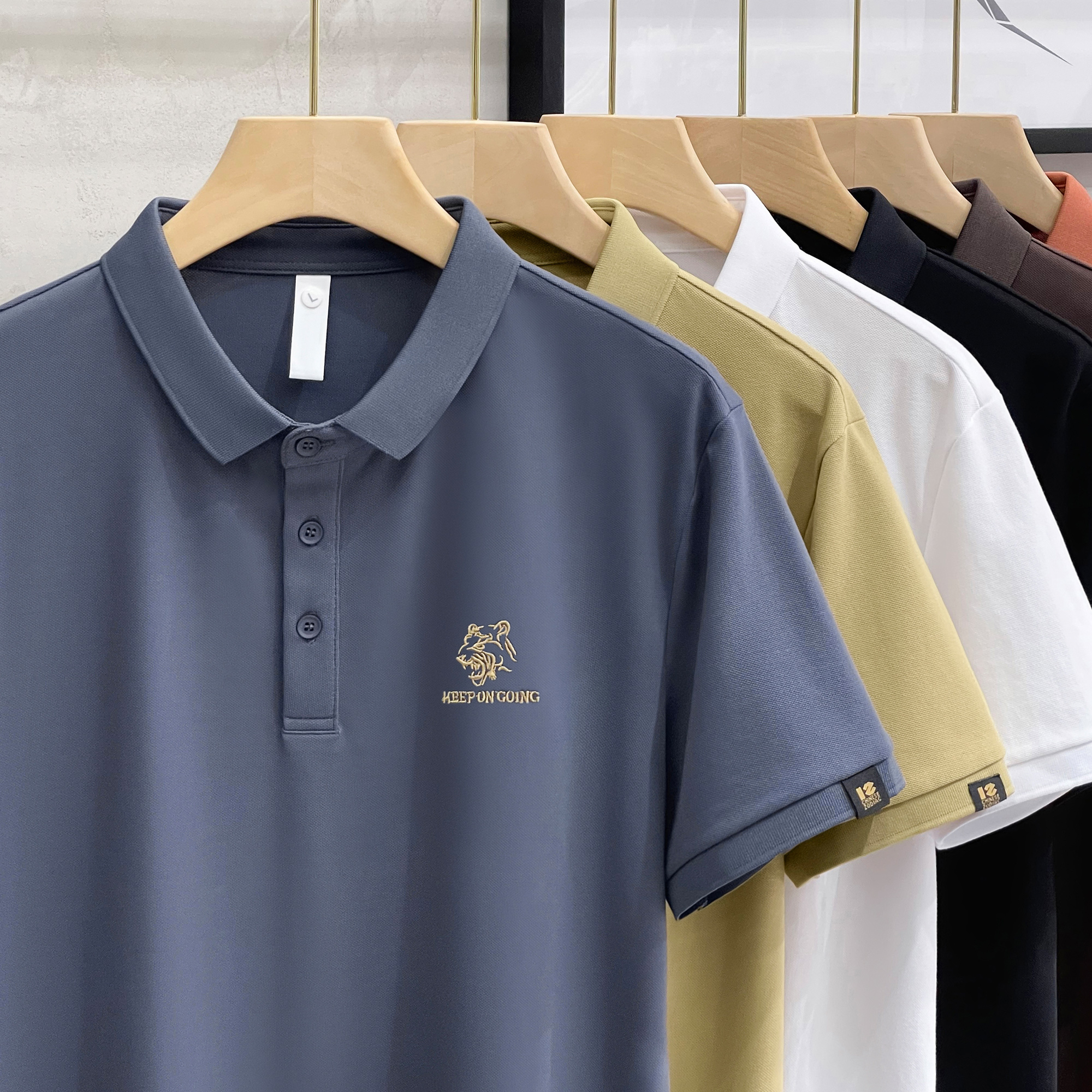 虎头刺绣夏季短袖t恤男装丝光潮流ins翻领POLO衫简约百搭半袖保罗_虎窝淘