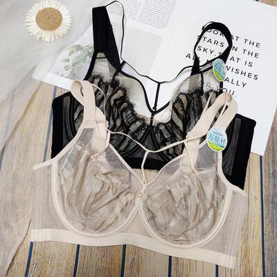 性感蕾丝超轻薄记忆软钢圈大胸显小聚拢 侧收副乳美胸带文胸69121