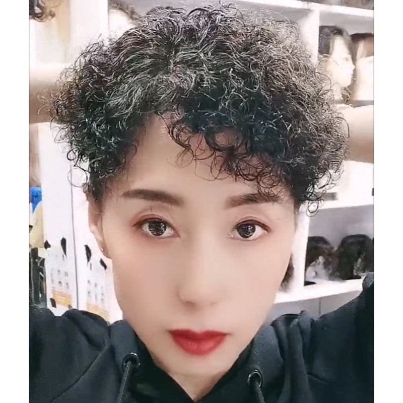蓬松头顶补发片无痕遮白发真发补发块手织女轻薄短卷发隐形补发块