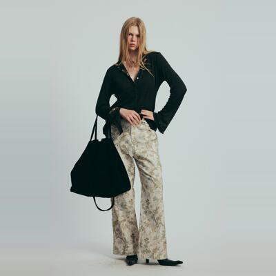 明星同款秋冬排扣设计高领休闲裤