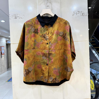 雅梦银貂343复古提花休闲衬衫