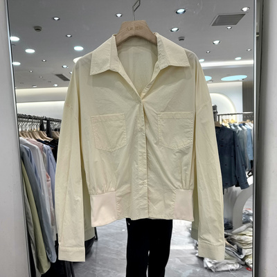 Q83003下摆松紧翻领衬衫小衫