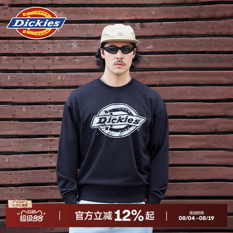 Dickies帝酷适春秋图案logo印花毛圈布内里休闲圆领卫衣男女情侣J