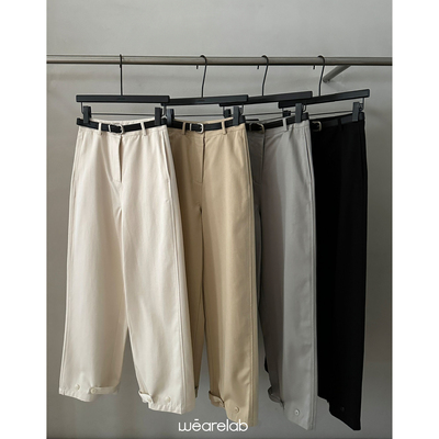 清仓不退换 ABOWLAB韩系纯色设计感休闲通勤休闲长裤(配腰带)