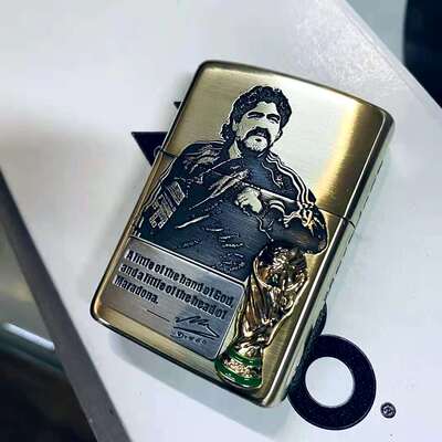 正品马拉多纳zippo煤油打火机纯铜正版原装芝宝男士纪念款
