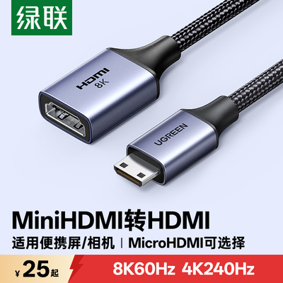 绿联mini/microhdmi公转hdmi母8K高清延长线相机转接头迷你转换器