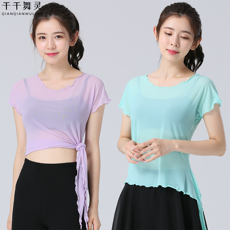 舞蹈服网纱上衣女成人芭蕾舞练功服古典舞现代舞艺考演出短袖纱衣