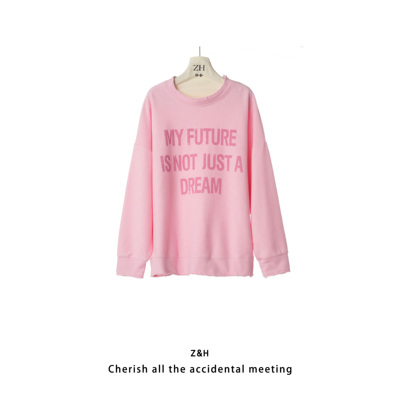 ZH【上上签】圆领长袖字母宽松印花卫衣