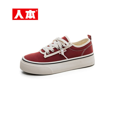 人本28151帆布鞋春秋新款复古百搭休闲板鞋女透气舒适韩版