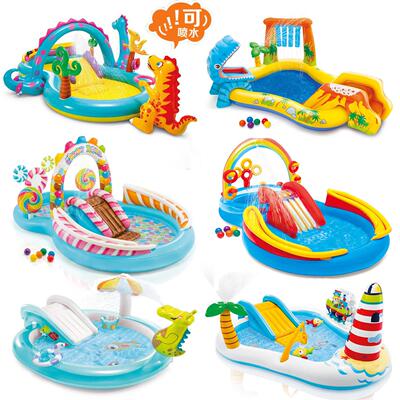 57135儿童充气游泳池滑梯加厚喷水池海洋球池家用宝宝戏水池布