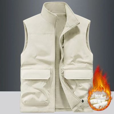 2025新款双面穿男士马甲秋冬加绒加厚坎肩马夹多口袋青年中老年大