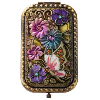 镶钻国风便携化妆镜 随身折叠梳妆镜 手持双面镜网红翻盖式小镜子