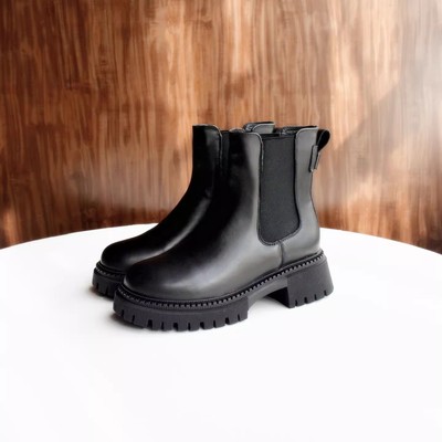 【39 40码微瑕】俄单 头层牛皮纯羊毛切尔西靴冬季粗跟帅气女短靴