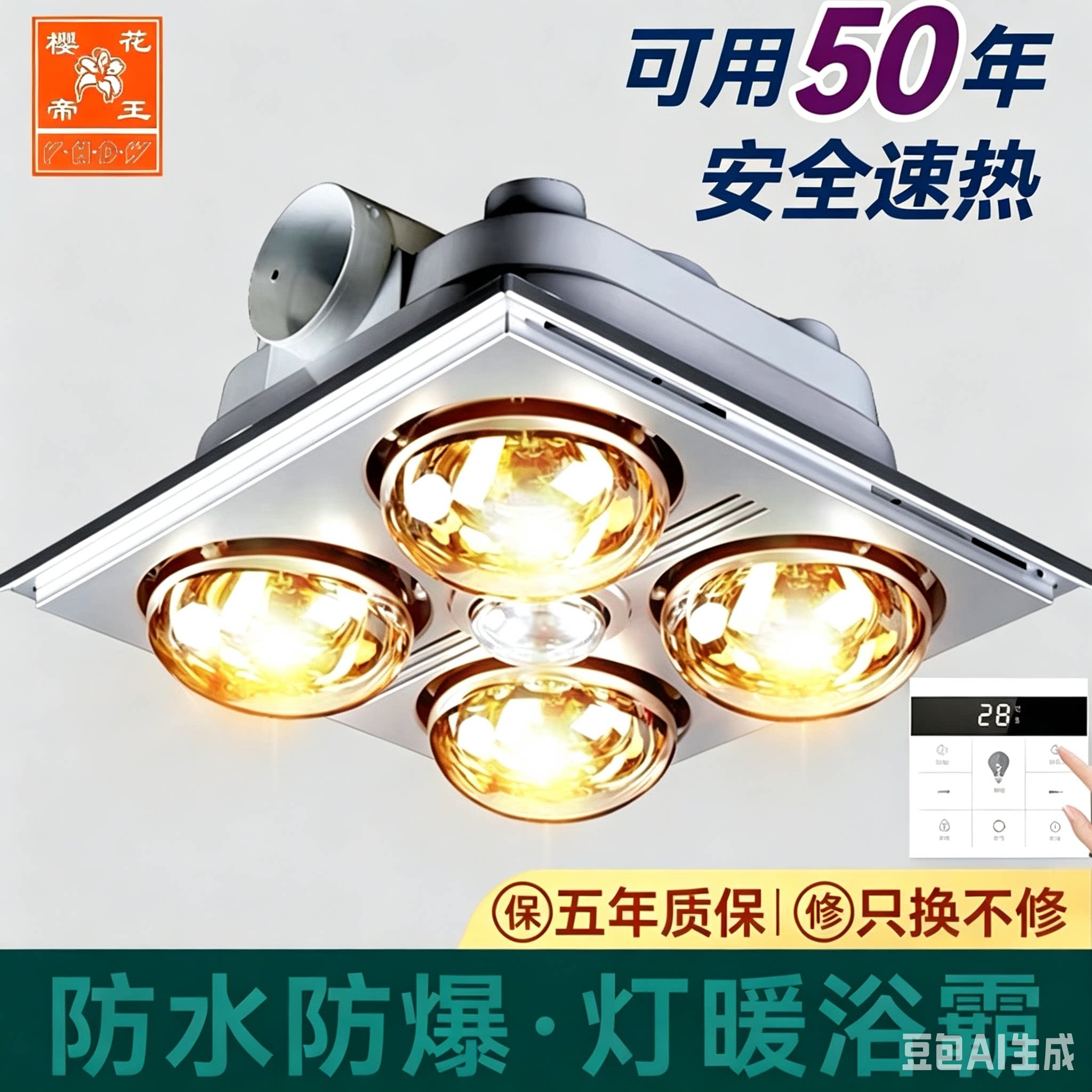 樱花帝王灯暖浴霸换气扇照明一体机防水防爆传统吸顶式卫生间照明