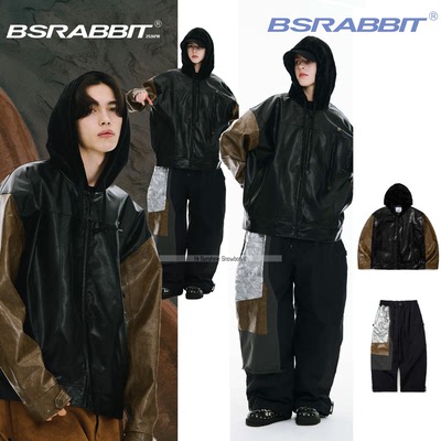 2526BSRABBIT韩国滑雪服单板双板男女款宽松PU上衣拼色直筒裤