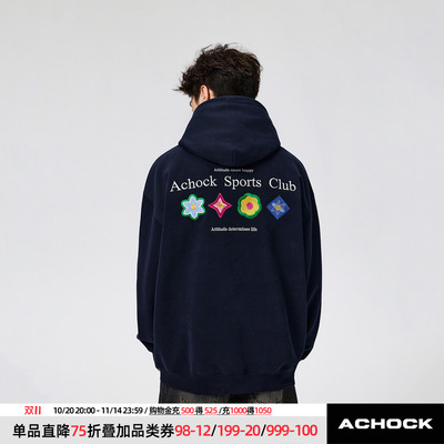 【Achock官方店】四时花境花瓣刺绣帽衫外套美式嘻哈连帽卫衣男女