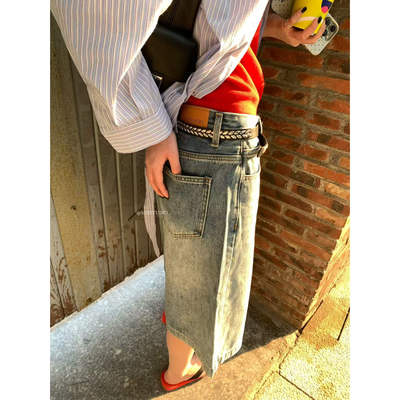 MZI-水洗工艺不挑腿型穿街头感松弛高腰百搭直筒牛仔短裤+配皮带