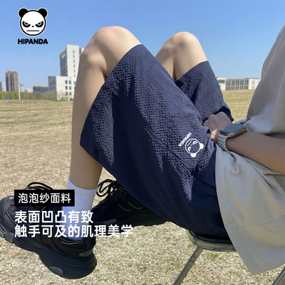 Hipanda你好熊猫美式户外凉感泡泡纱速干五分裤男2026夏时尚短裤
