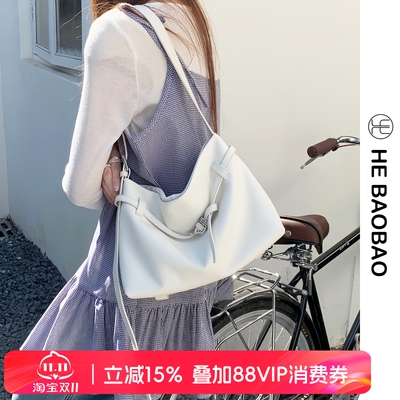 HEBAOBAO新品头层牛皮颈纹hobo包2026新款春夏女包通勤斜挎单肩包