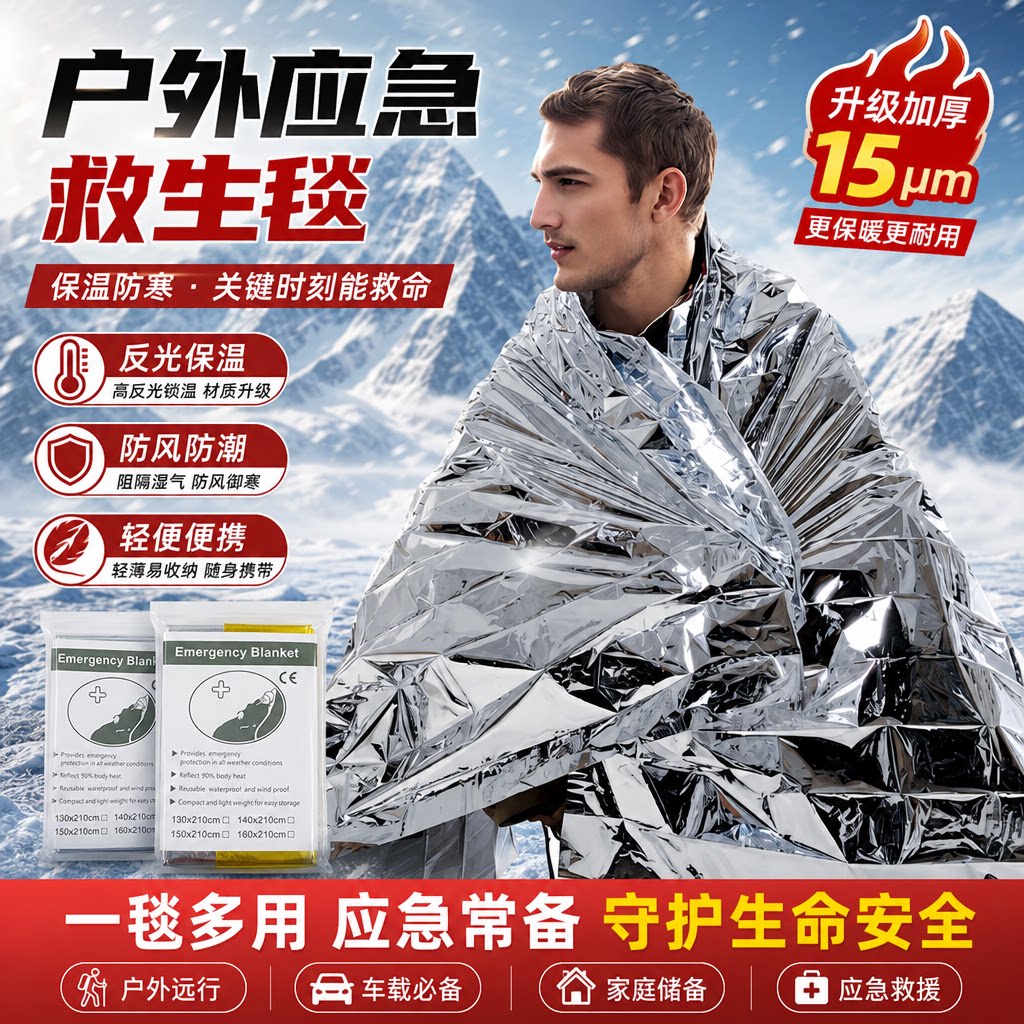 户外应急保温毯急救毯雪山防失温防寒装备救生毯战备应急储备物资