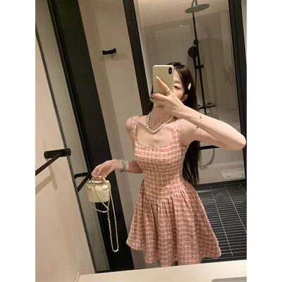 EIA一尧甜心雪莉玫韩系连衣裙女夏甜美皮少女感格纹A字裙