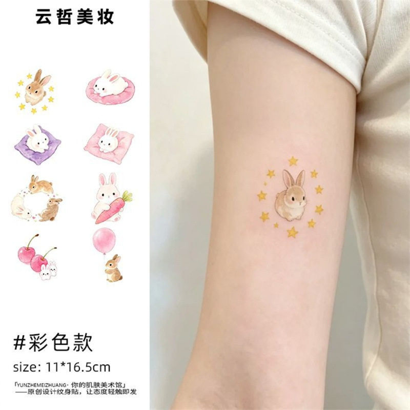 星星可爱兔兔 彩色纹身贴高颜值小清新防水持久不反光手臂ins贴纸