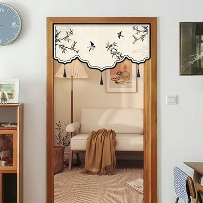 中式门帘短帘半帘门楣门头免打孔装饰三角旗帘头卧室家用遮挡帘子