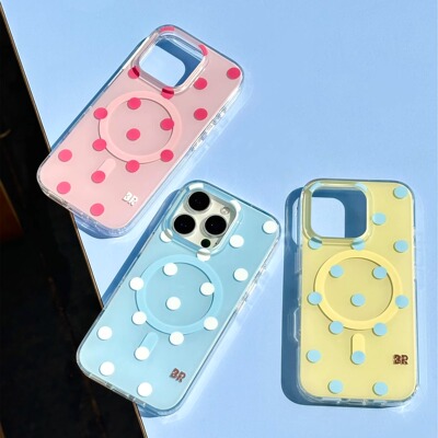 BLEU et ROSE【Polka dot】双层imd波点磁吸手机壳保护套适用iPhone16p法式简约ins