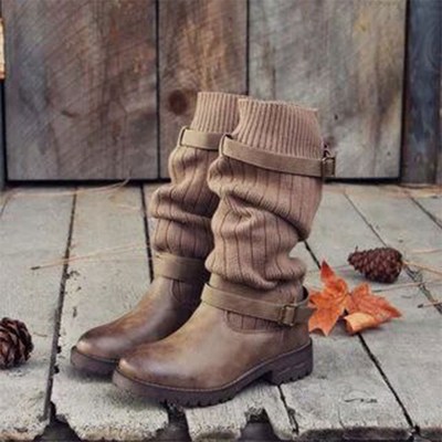 Retro Women Boots Winter Buckle motorcycle boot Flat Shoes