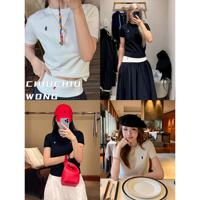 CHIUCHIUWONG 小马刺绣~软糯质感 圆领针织黑色/白色上衣短袖女