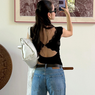 「 5.26 春夏新品 」 MMFISH街头辣妹蕾丝花边露背收腰背心26T275