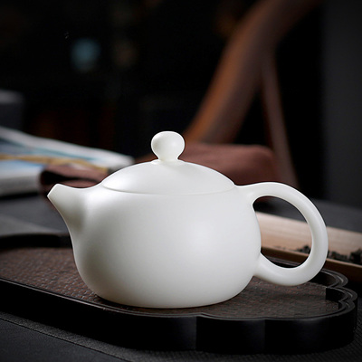 210毫升手工素烧德化白瓷单壶泡茶壶杯陶瓷功夫茶具猪油白 西施壶
