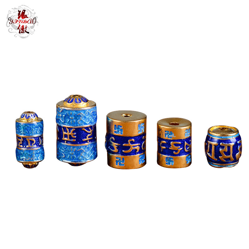 银傲 复古六字真言烤蓝隔珠桶珠散珠 佛珠文玩配饰DIY配件星月