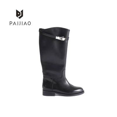 排角凯丽扣骑士靴粗跟套筒