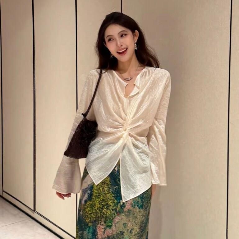 新中式扭结醋酸防晒衬衫外套女2026夏季新款宽松显瘦薄款百搭上衣