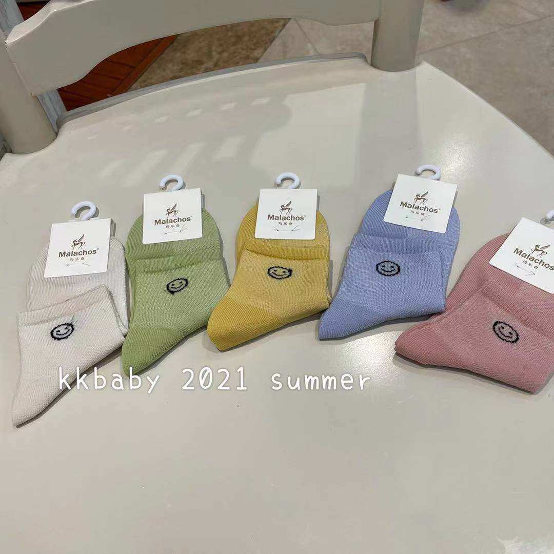 kkbaby韩版童装21春夏男女童纯棉舒适休网红款糖果色笑脸短筒袜子_虎窝淘
