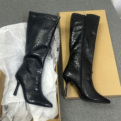 外贸尾货欧美鳄鱼纹长筒靴女
